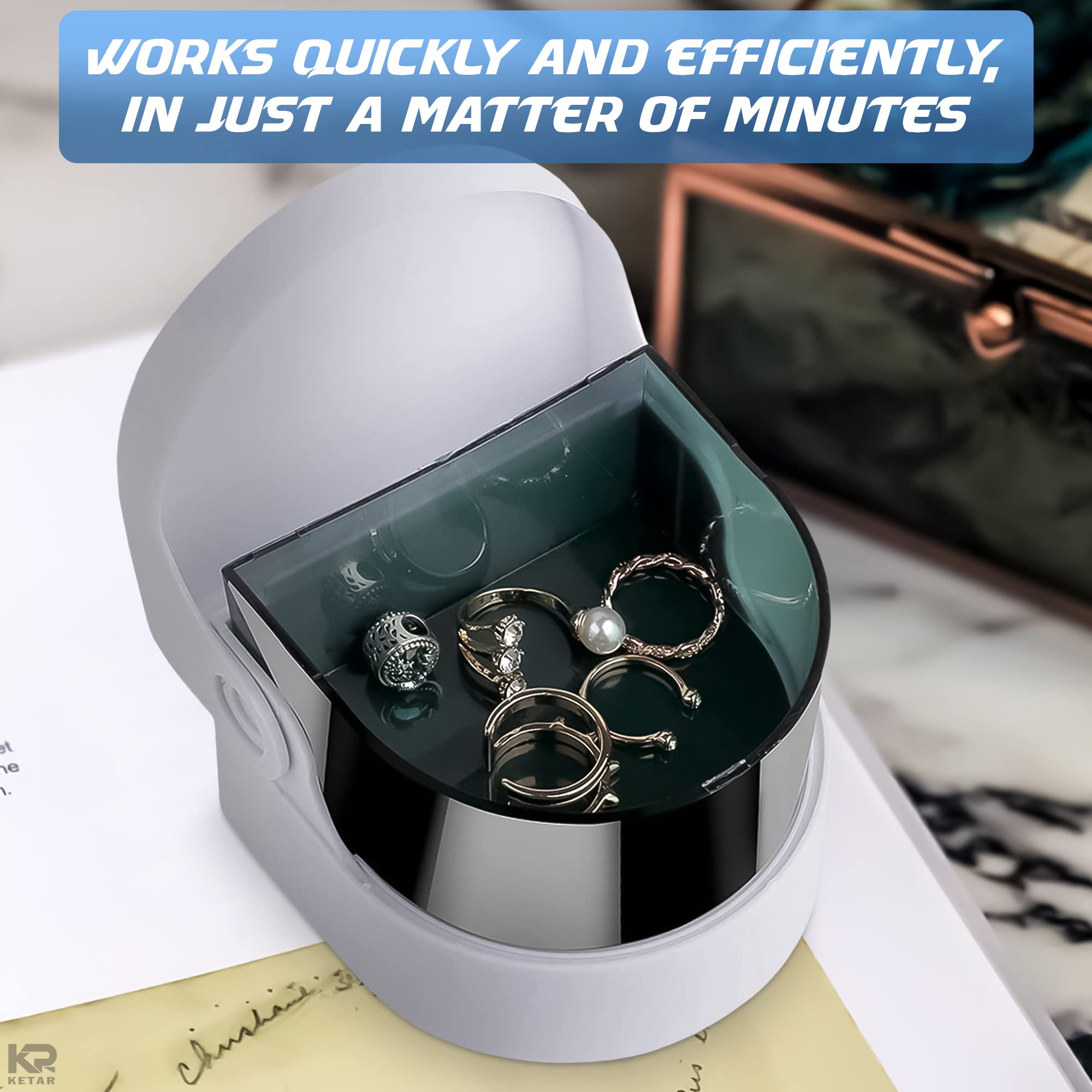 Sonic Cordless Denture Cleaner for Jewellery Ring, Necklace, Coins & Dentures - Portable Battery Vibrating Machine for Professional or Personal Use