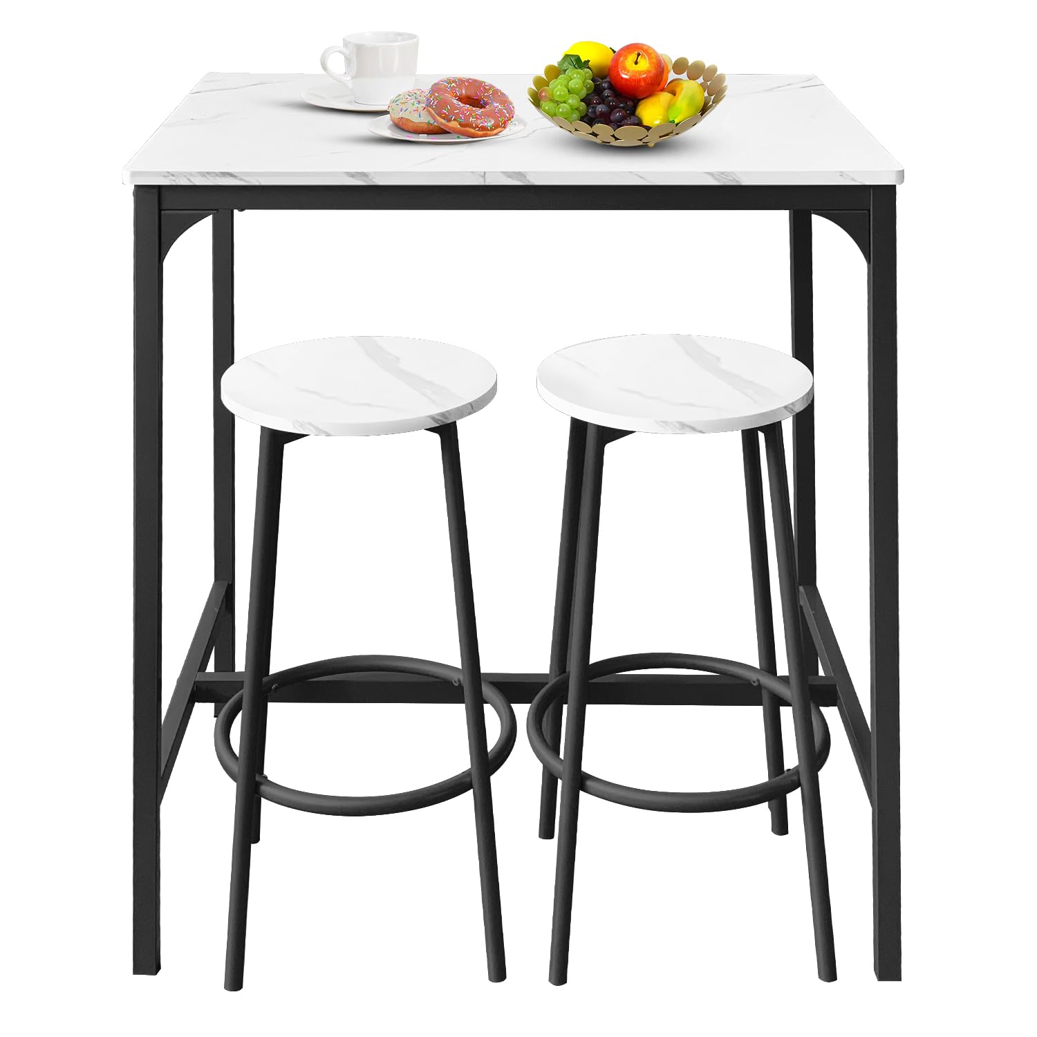 AT-VALY 3-Piece Bar Table Set with 2 Stools,Dining Room Table Set,Small Spaces (Black)