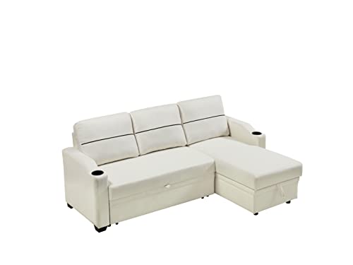 Convertible Sectional Sofa, Modern Linen 3-seat Sofas Reversible Couch with Storage Chaise L-Shaped Couch for Small Space, Living Room, Apartment, Office (Beige)