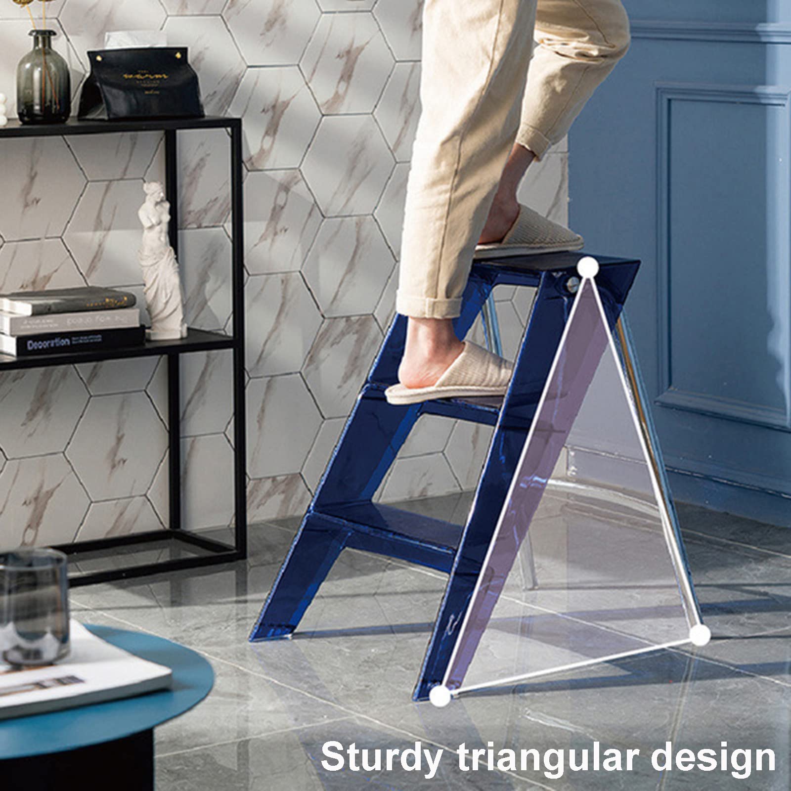 Tightstore Step Stools for Adults, 3 Step Ladder Folding Step Stool, Folding Stools for Adults Portable, Acrylic 3 Step Ladder, with Ladder and Stool