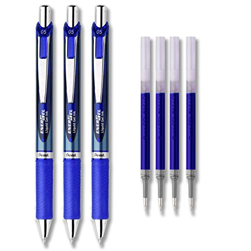 Pentel EnerGel Deluxe RTX Liquid Gel Ink Pen Set Kit, Pack of 3 with 4 Refills (Blue - 0.5mm)