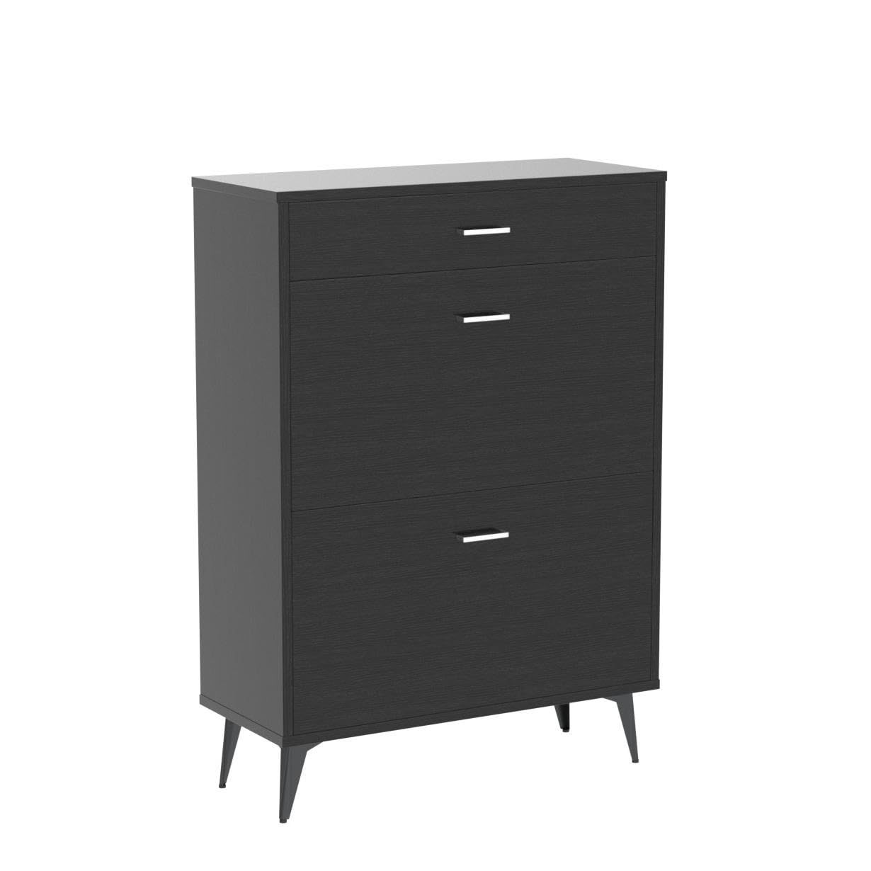 AWQM Shoe Cabinet, Improved Free Standing Shoe Storage Cabinet for Entryway, Modern Narrow Shoe Organizer Rack with 2 Flip Cabinets and Open Shelves- Black