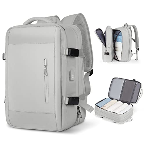 Large Travel Backpack Men,Carry On Backpack,Expandable Airline Airplane Flight Approved Weekender Backpack,Laptop Backpack,Waterproof 40l Business Travel Backpack Women,Overnight Backpack, Grey