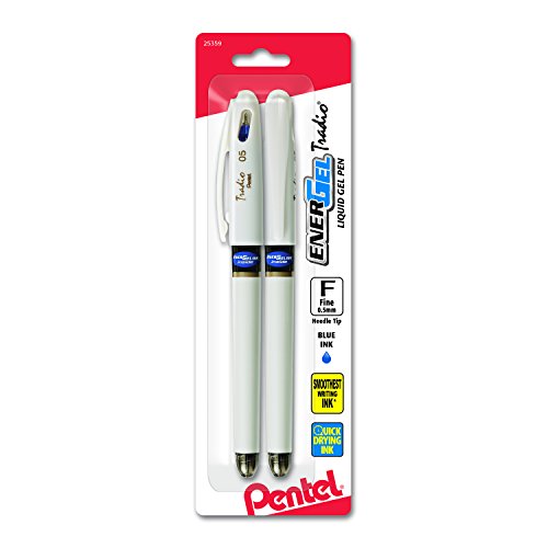Pentel EnerGel Tradio Pearl Liquid Gel Pen, 0.5mm, Fine Line Capped, Needle Tip, Blue Ink, 2 Pack (BLN115WBP2C)