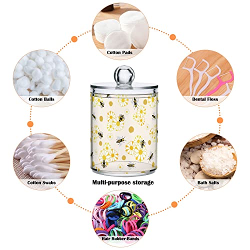 MNSRUU 2 Pack Qtip Holder Organizer Dispenser Cute Bee Bathroom Storage Canister Cotton Ball Holder Bathroom Containers for Cotton Swabs/Pads/Floss