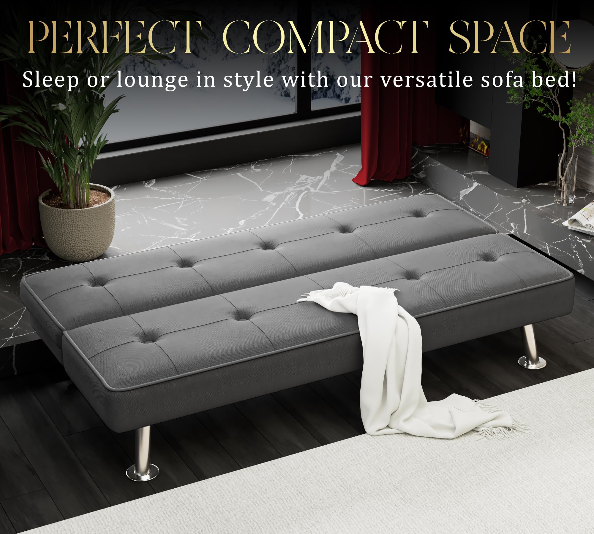 yoyomax Convertible Sofa Bed Couch, Modern Futon Sofa Bed - Breathable Fabric Folding Sofa Bed Easy to Clean-Ideal for Bedroom, Living Room, Apartment and Office-Compact Design for Spacing Saving