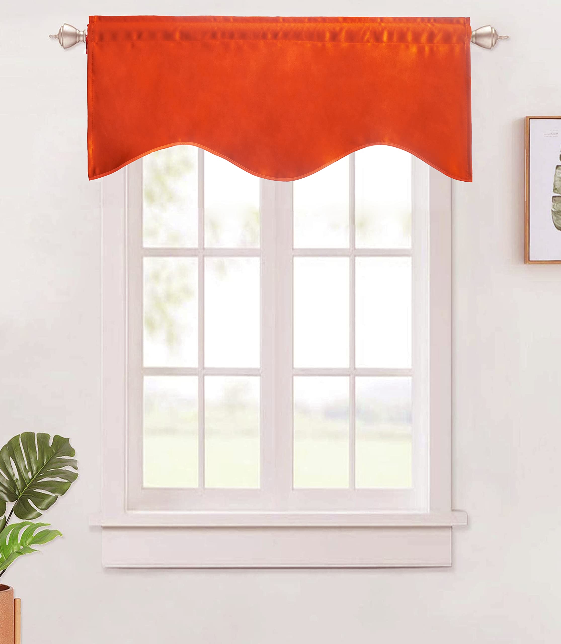 Blackout Window Valance for Kitchen Solid Rod Pocket Scalloped Valance Short Curtain 52 x 18 Inch Beige 1 Panel