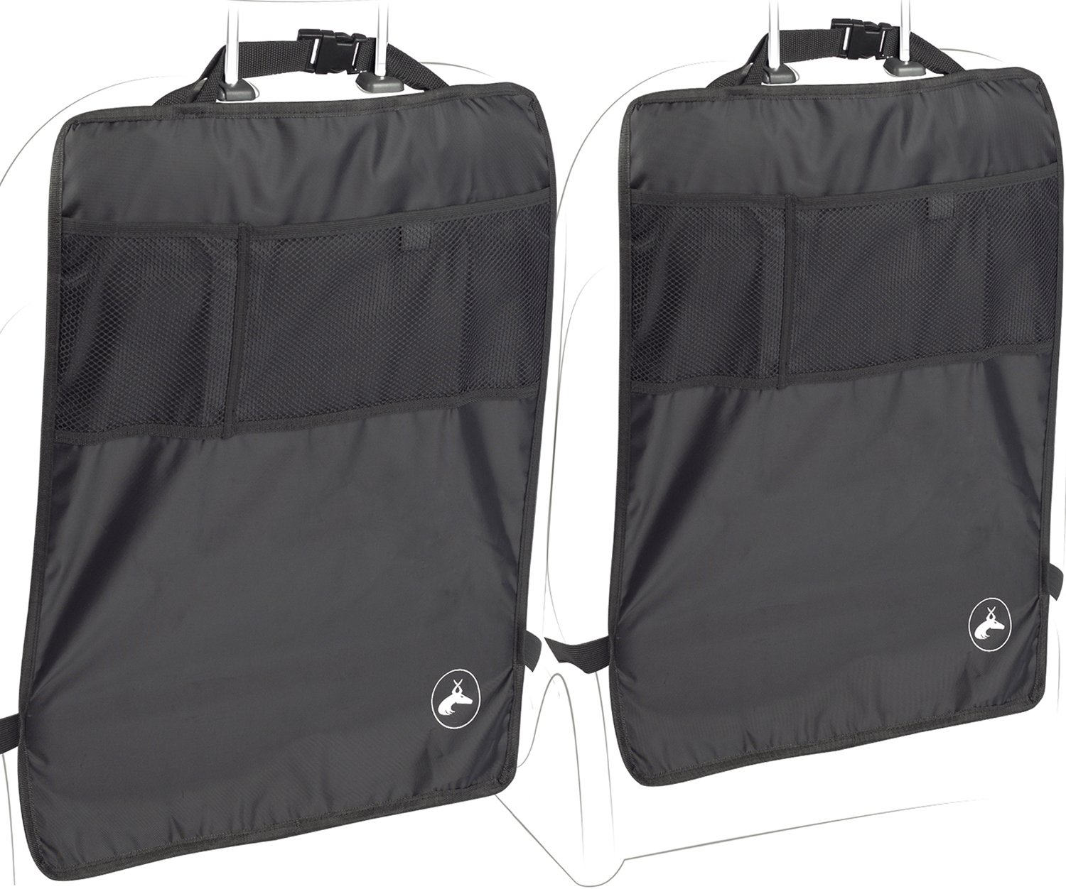 OxGord Kick Mats Seat Protector with Storage Organizer Pocket- 2 Pack - Universal Fit for Car, Truck, SUV, or Van - Rear Auto Bucket Seat Upholstery Protective Cover