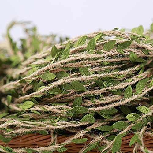 KELLYJIA 4 Pack Green Leaf Ribbon Burlap Twine, 5MM Jungle Vines Hemp Rope Decoration Garland for Crafts Gift Wrapping Party Wedding Home Garden