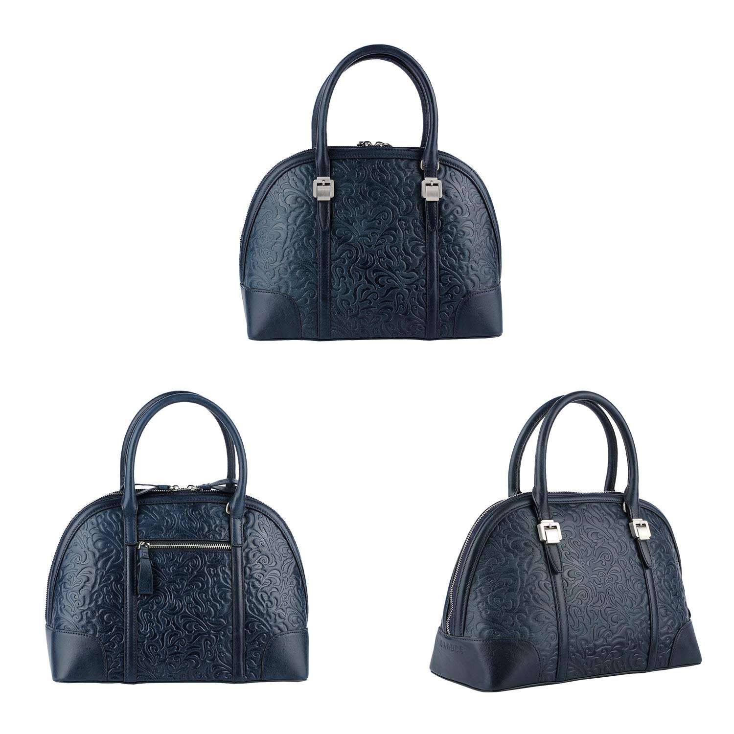Banuce Blue Embossed Pattern Leather Handbags for Women Purse Shoulder Tote Bag