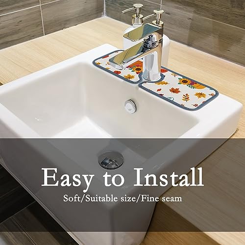 Kitchen Faucet Mat Splash Guard 3 Pieces Autumn Orange Pumpkins Sunflowers Absorbent Faucet Sink for Bathroom Counter,Faucet Counter Water Stains Preventer Drip Catcher