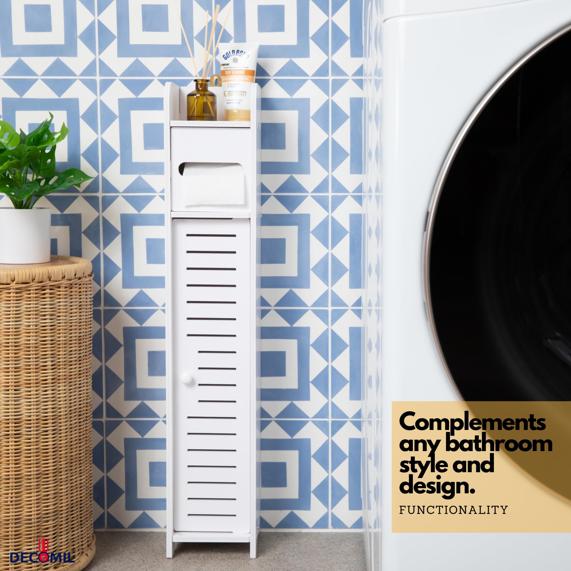 DECOMIL - Small Bathroom Storage Cabinet, Bathroom Storage Organizer |Storage Shelf, Toilet Paper Organizer, Towel Storage