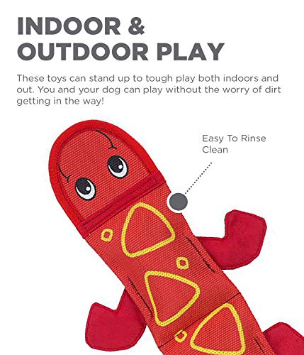 Outward Hound Fire Biterz Red Lizard Plush Firehose Material Interactive Dog Toy, Large