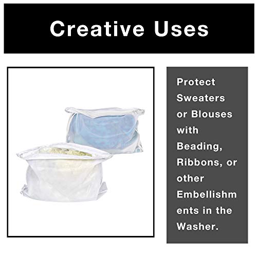 Smart Design Delicates Wash Bag with Safety Zipper - Set of 2 - Washer and Dryer Safe - Mesh Polyester Material - Delicates, Lingerie, and Baby Clothes - 18 x 15 Inch - White