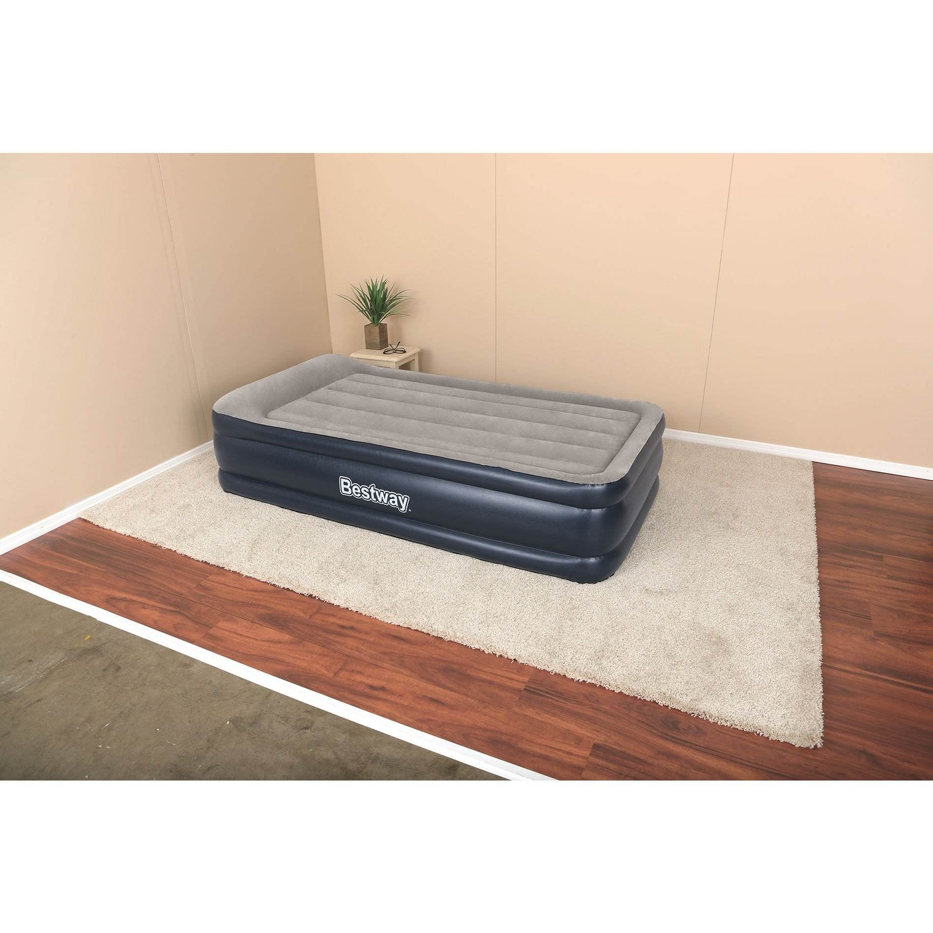 Bestway Tritech Inflatable Air Mattress 18 Inch Twin-Sized Bed with Built-in Air Pump, Storage Bag, and Repair Patch for a Single Person