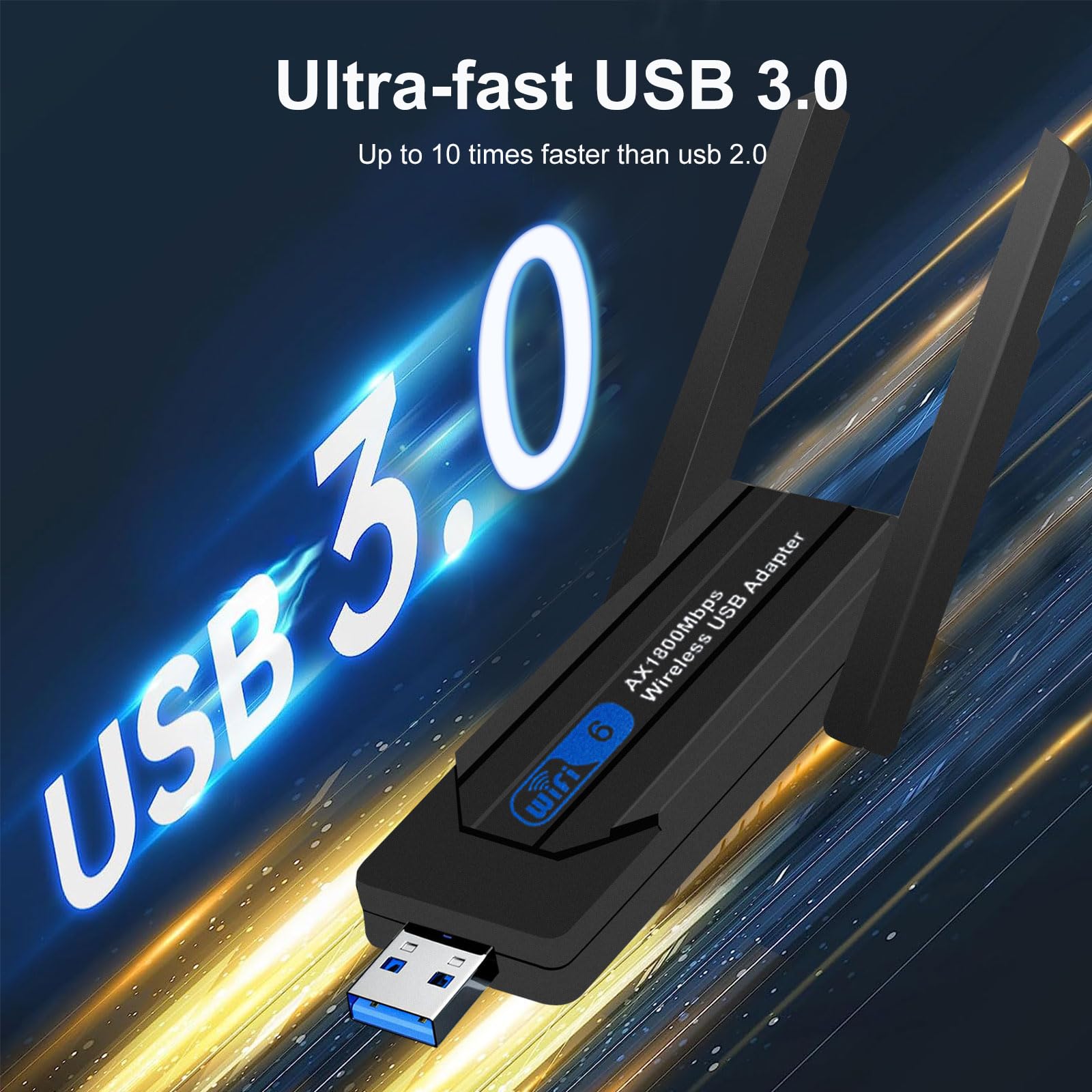 AX1800 WiFi 6 USB Adapter for Desktop PC, USB 3.0 WiFi Dongle Dual Band Wireless Network Adapter with with 2.4GHz, 5GHz High Gain Dual Band 5dBi Antenna, Supports Windows 11/10/8.1