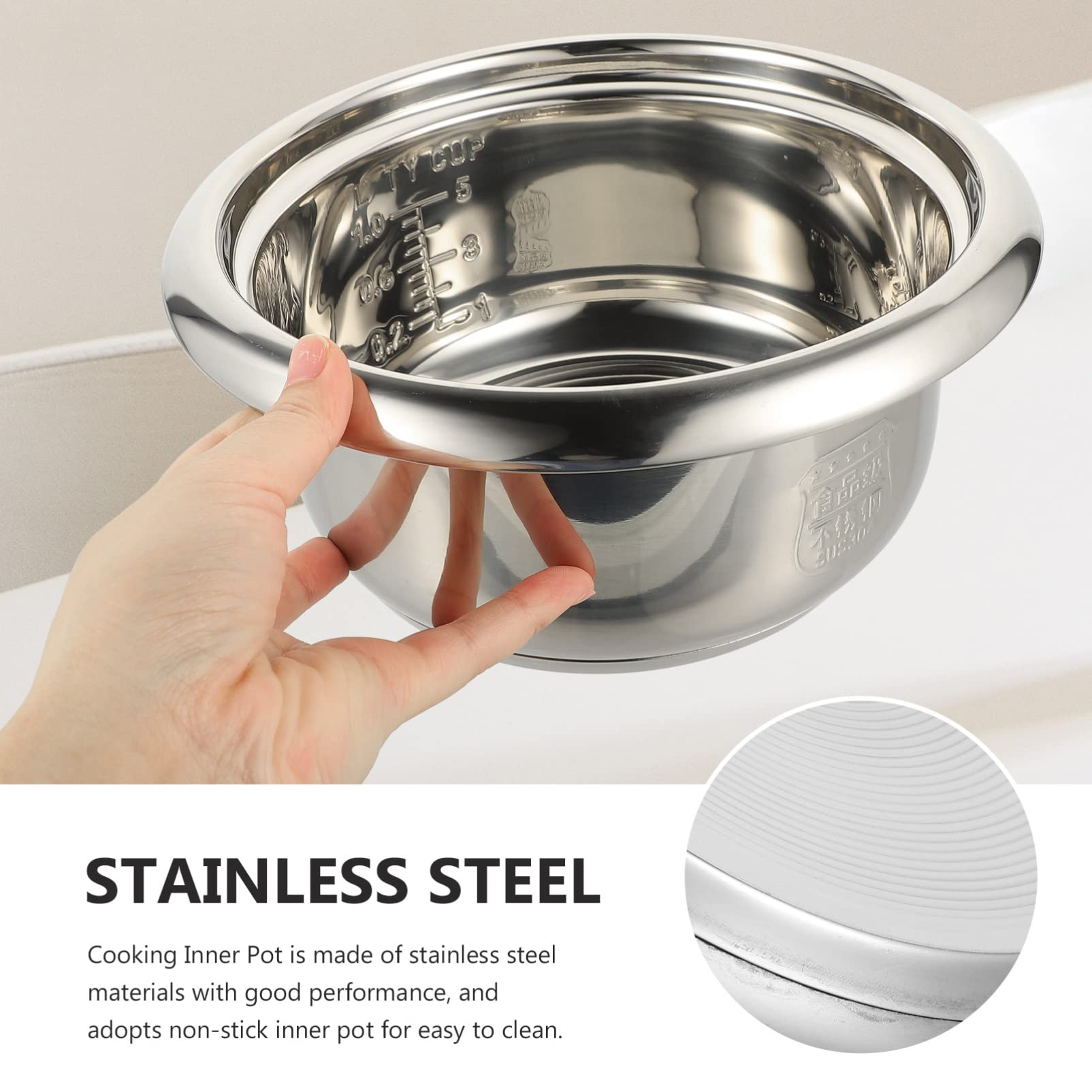 Hemoton Rice Cooker Inner Pot Non Stick Stainless Steel Rice Cooker Liner Rice Cooking Container Rice Cooker Insert Rice Maker Accessories for Rice Maker Cooker