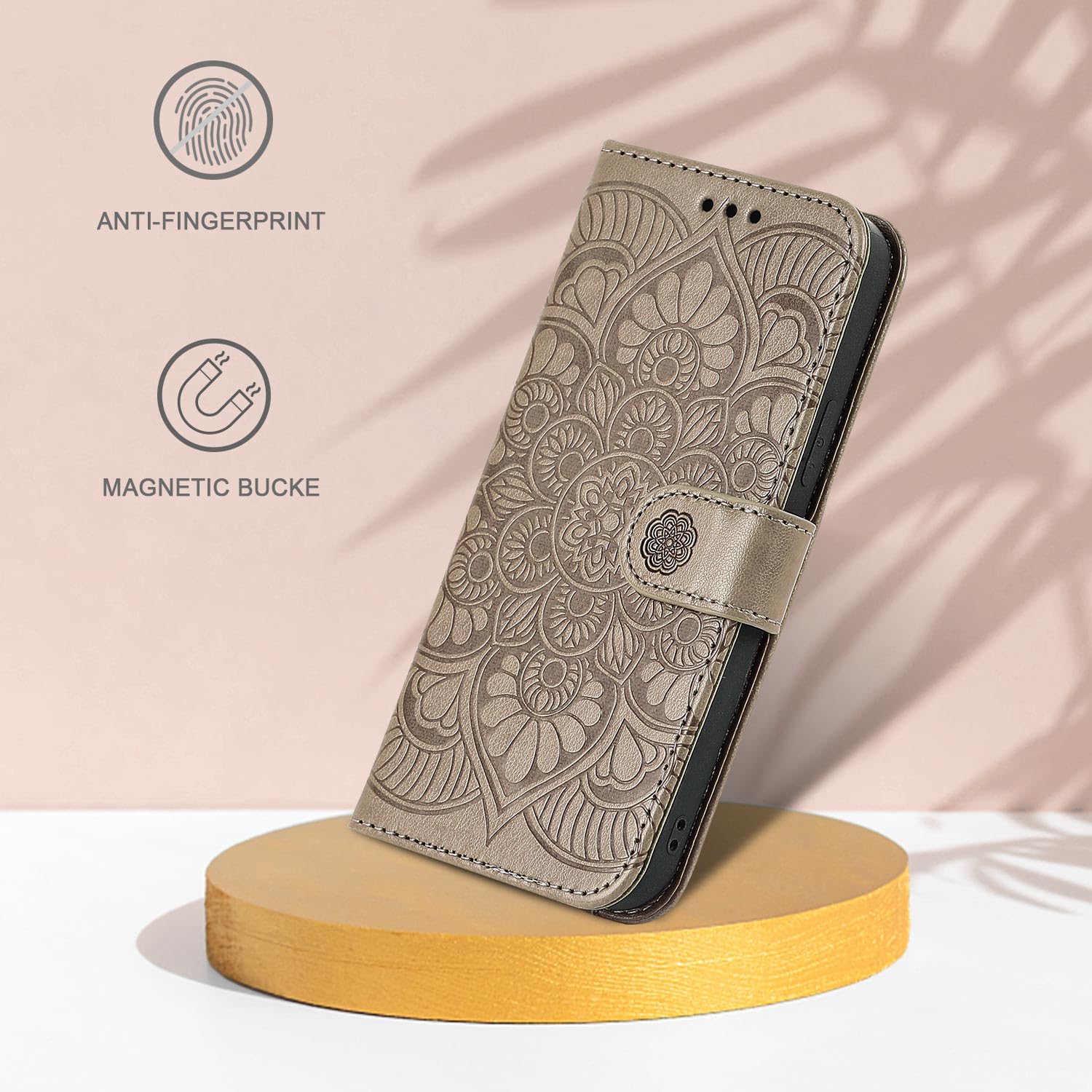 Ateeky iPhone 15 Wallet Case,[Stand Feature] Protective PU Leather Flip Cover with Credit Card Slot [Magnetic Closure] for iPhone 15 (Gray)