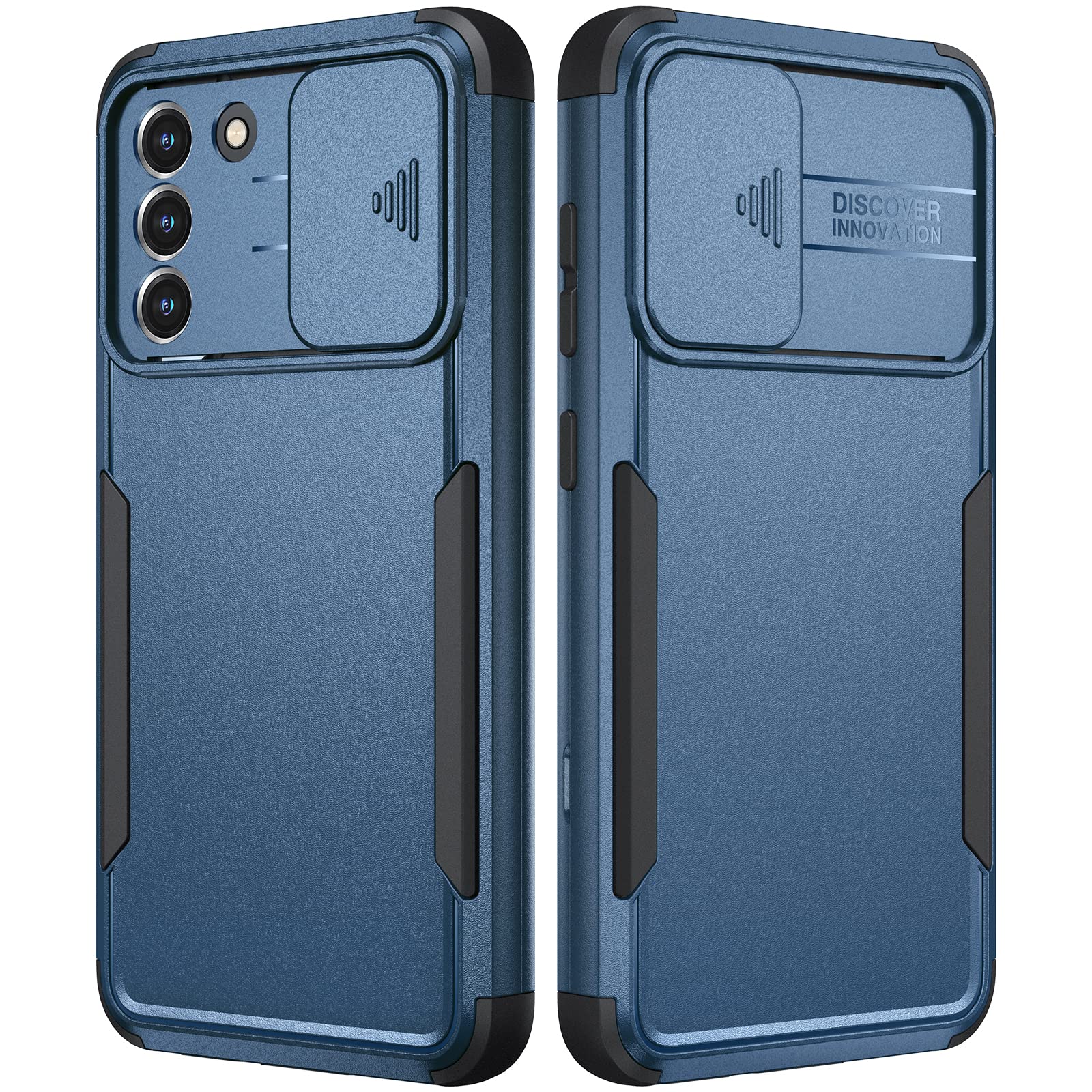 Caka for Samsung Galaxy S21 FE Case, S21 FE Case with Camera Cover Heavy Duty Slide Camera Protection Case Full-Body Rugged Phone Case Cover for Galaxy S21 FE 5G -Blue/Black