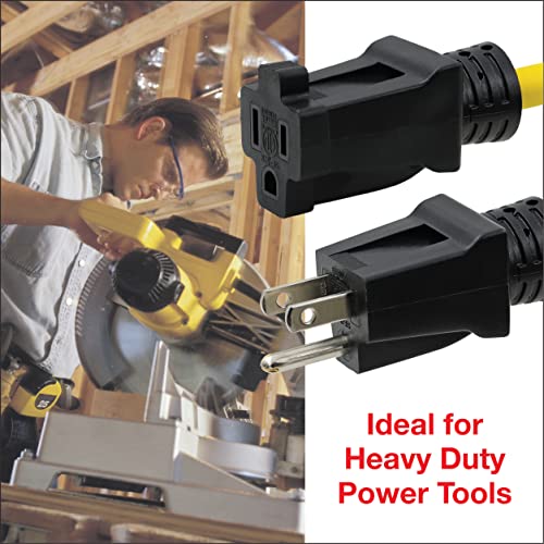 Clear Power 25 ft 12/3 SJTW Heavy Duty Outdoor Extension Cord, Water,Weather & Kink Resistant, Flame Retardant, Yellow, 3 Prong Grounded Plug, CP10144