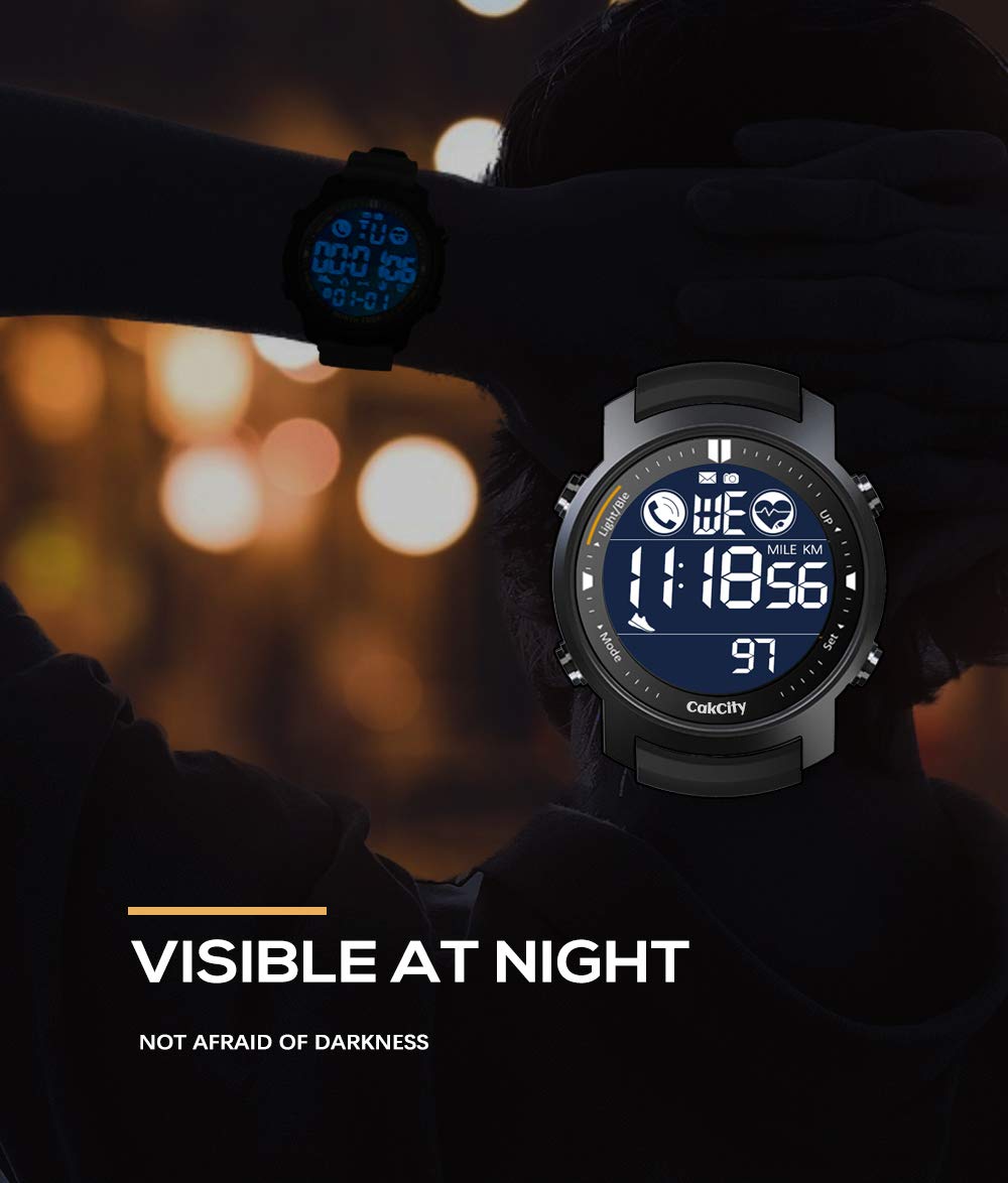 CakCity Mens Digital Sport Watches for Men Wrist Watches with Heart Rate, Pedometer, Steps Tracker