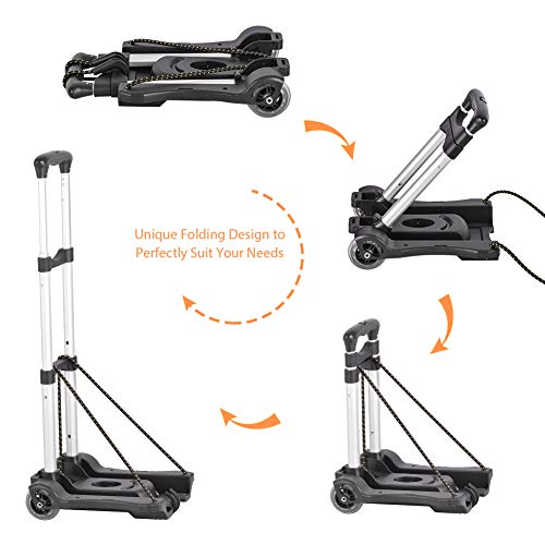 Hivexagon Folding Luggage Cart 88lbs Load Capacity Compact Lightweight and Durable Aluminum Alloy Travel Trolley for Luggage, Personal, Travel, Moving and Office Use