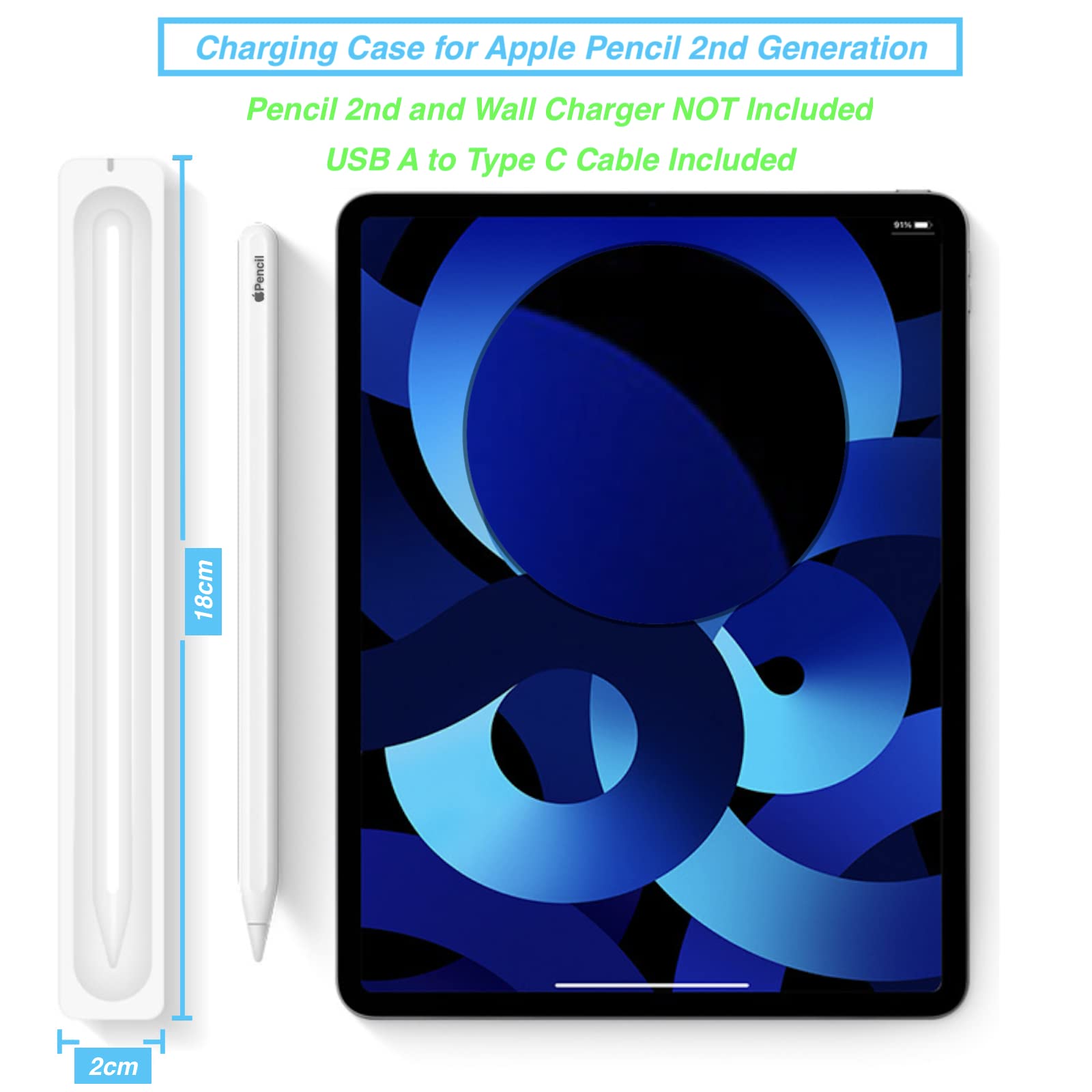 Charging Case for Apple Pencil 2nd Generation Only, ARMOLABX Magnetic Wireless Charger Compatible with iPad Pencil 2nd, Apple Pencil 2 Charger [Charging and Carrying 2 in 1]