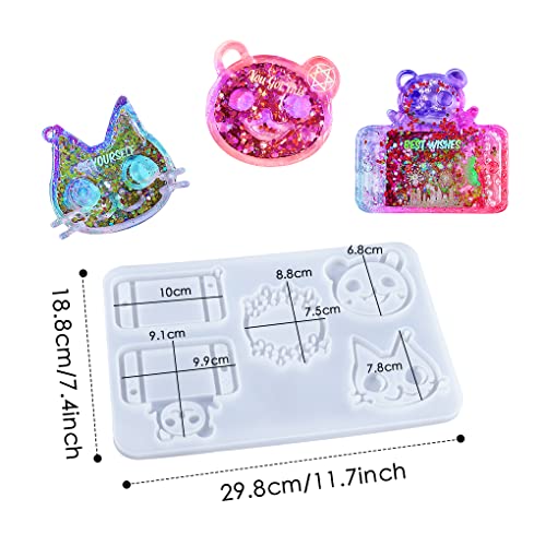 FineInno Shaker Molds for Epoxy Resin Panda, Game Consoles, Cat, Flower Garland, Quicksand Silicone Mold Jewelry Casting Mold DIY Art Craft for Pendant Resin Charms