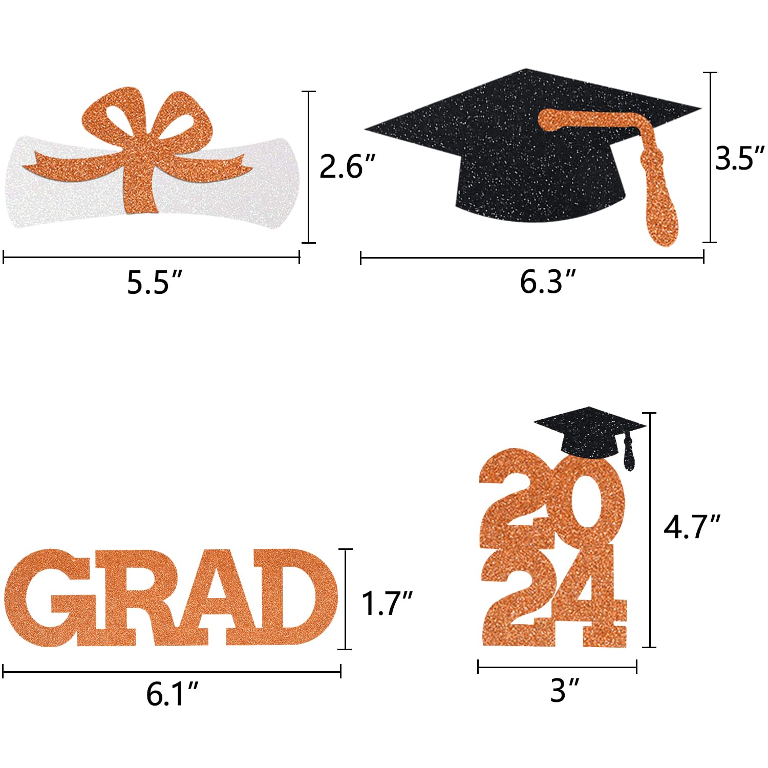 Orange Glitter Graduation Centerpiece Class of Table Signs Grad Sticks Diploma Cap Party Decoration Favors 16 Pieces