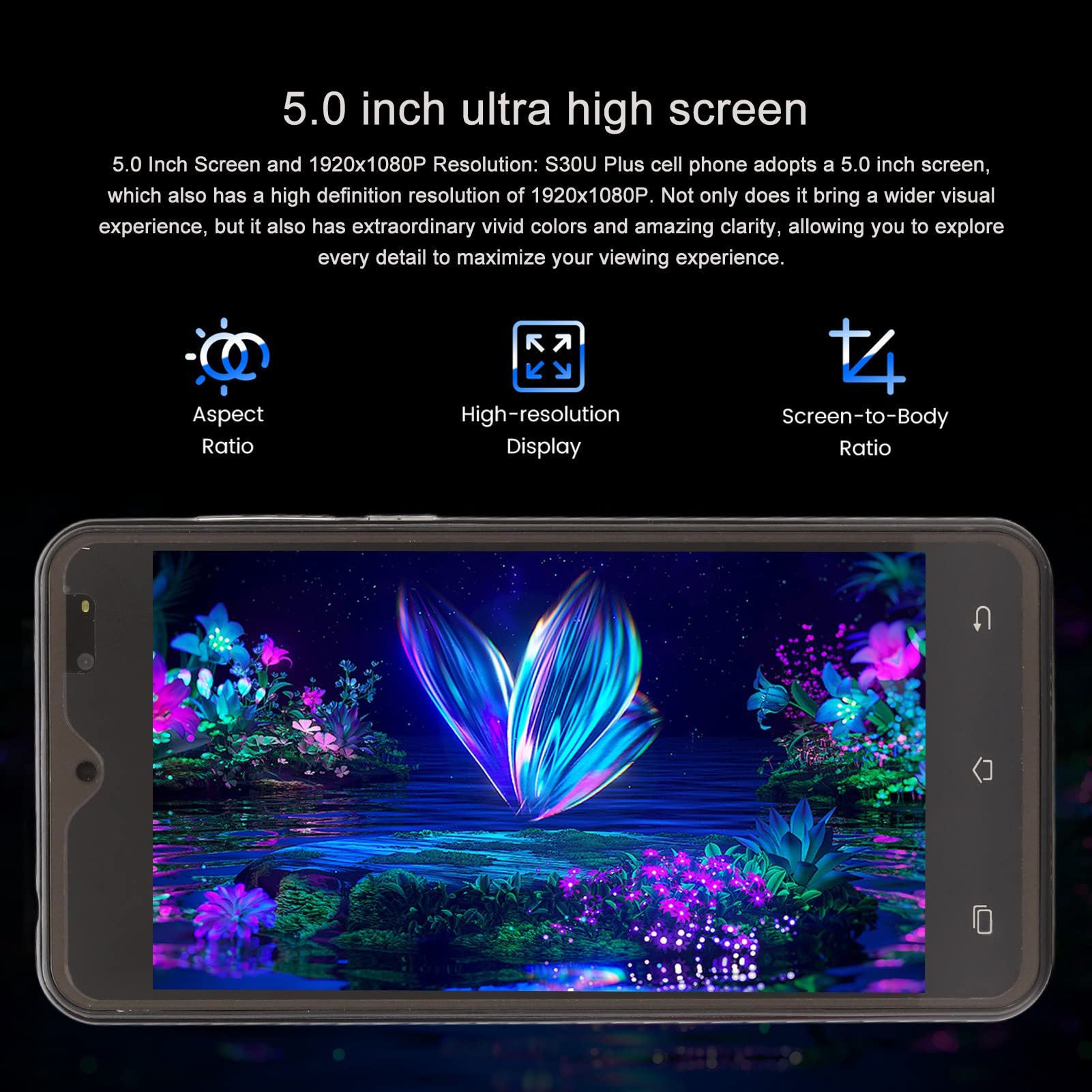 ciciglow 5in Unlocked Phone, 2GB RAM 16GB ROM Cheap Smart Phone, 1920x1080P HD Display, 5MP+8MP Camera, 4800mAh, Face ID, WiFi, BT, FM(Black)