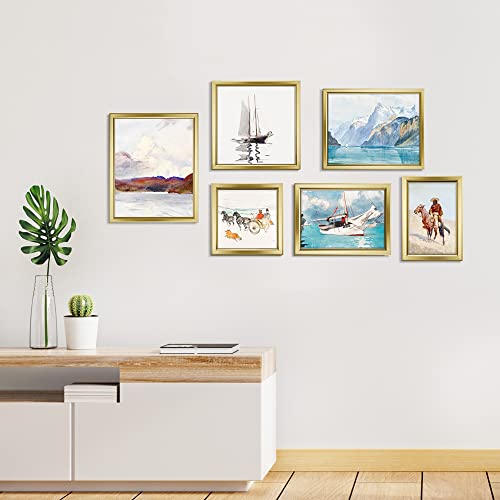 LaVie Home 5x7 Picture Frames (6 Pack, Gold) Simple Designed Photo Frames for Wall Mount Display, Set of 6 Classic Collection