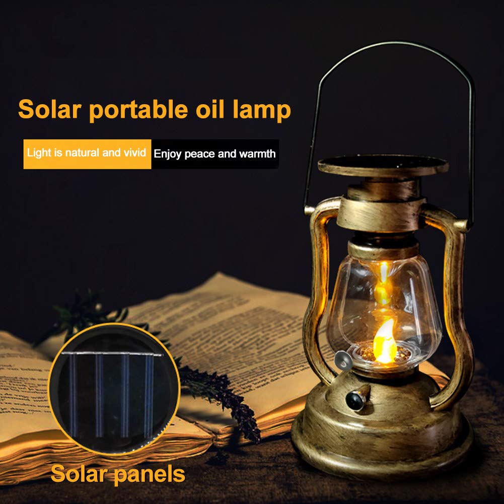 BEYST Solar Hanging Candle Light,Retro Antique LED Oil Lamp Hurricane Miners Lantern for Garden Tree Table Reading Camping(Warm White Light)