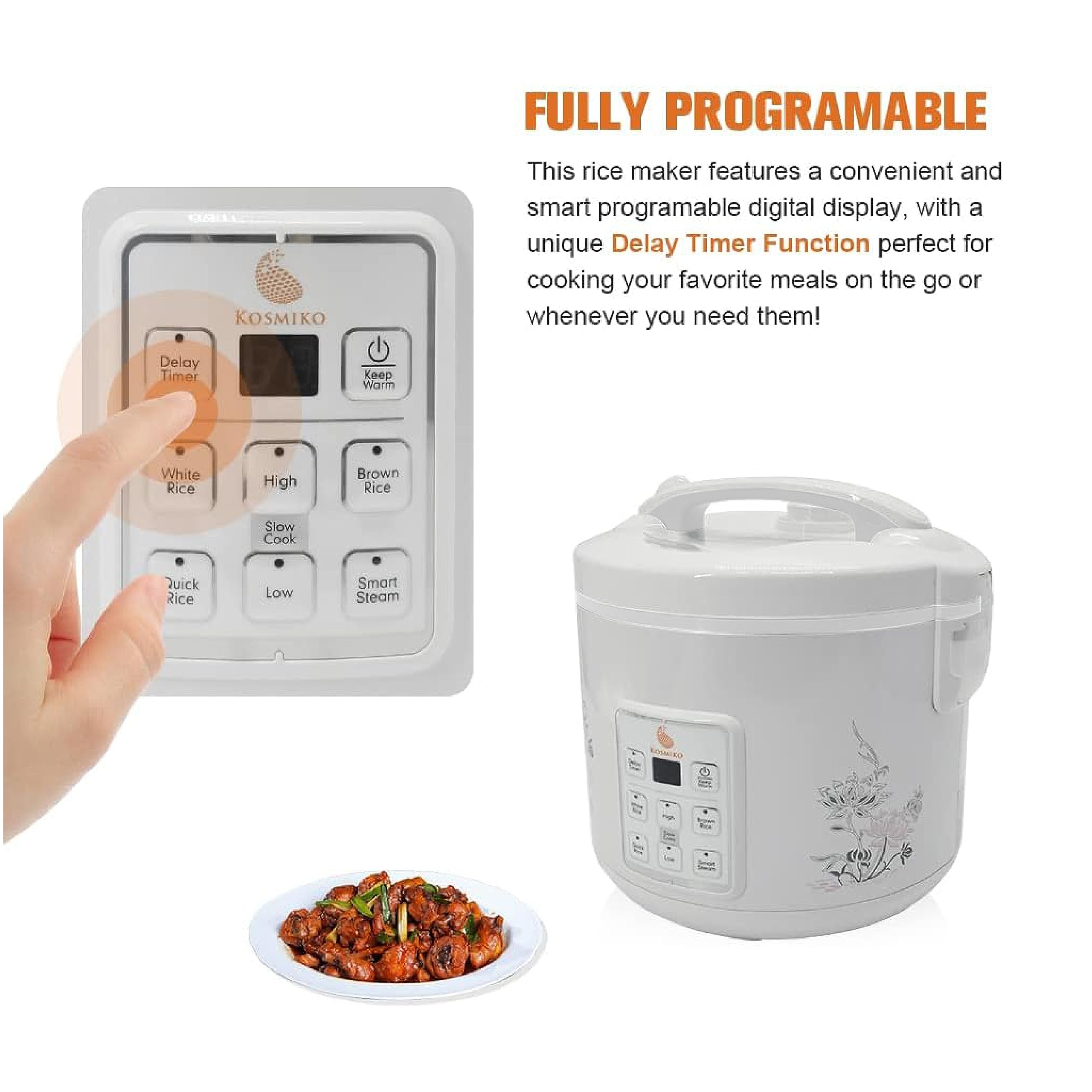 KOSMIKO Rice Cooker 20 Cup Cooked (10 Cup Uncooked)– Instant Pot Vegetable Steamer for Kitchen – Multipurpose Food Steamer for Rice, Meat, Veggies – Easy to Use and Elegant Design – Programable