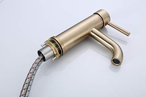 Derengge Single Lever Bathroom Faucet,Single Hole Bathroom Sink Faucet,Brushed Gold Lavatory Faucet,F-509-CS
