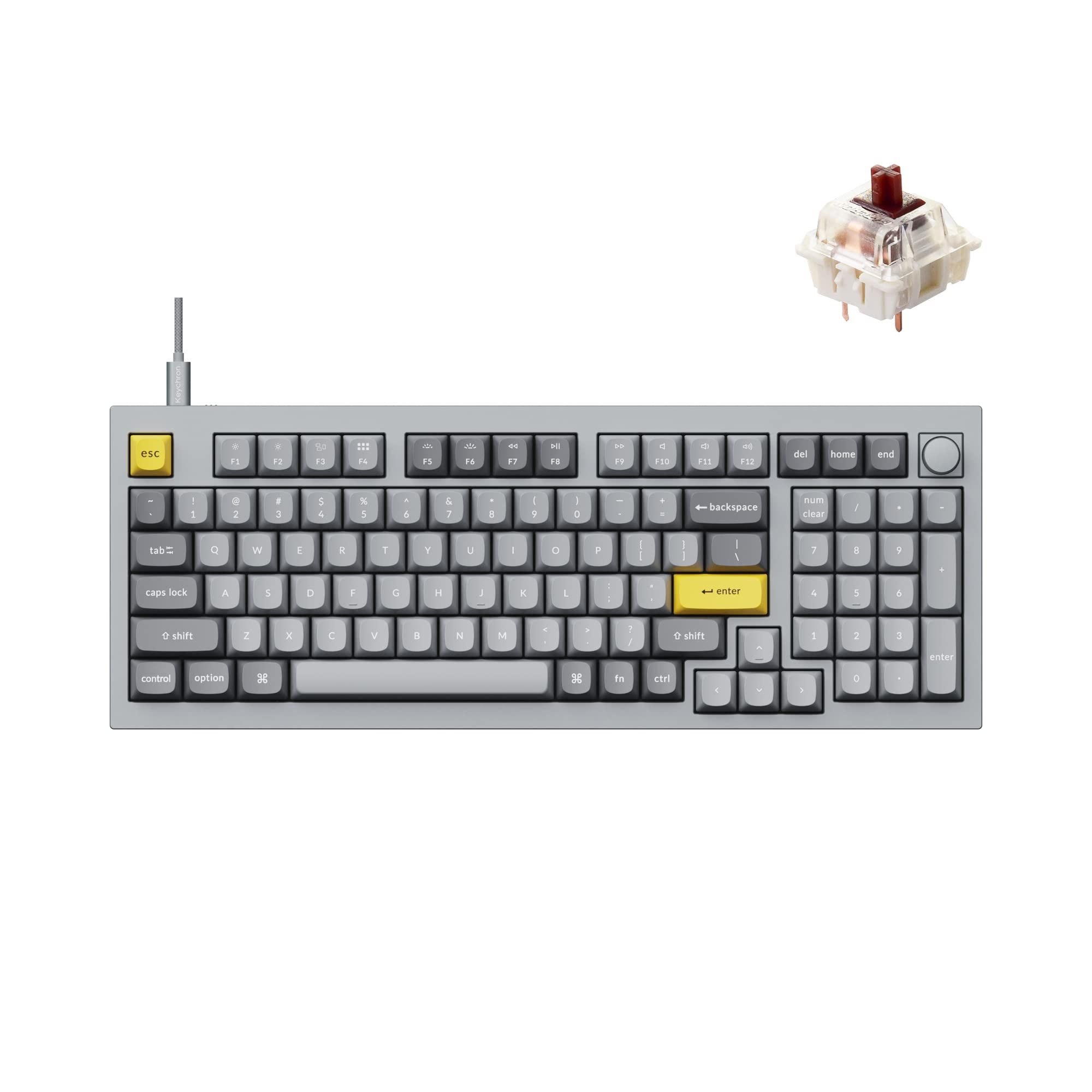 Keychron Q5 Wired Custom Mechanical Keyboard Knob Version, 96% Layout QMK/VIA Programmable Macro with Hot-swappable Gateron G Pro Brown Switch Double Gasket Compatible with Mac Windows Linux (Grey)