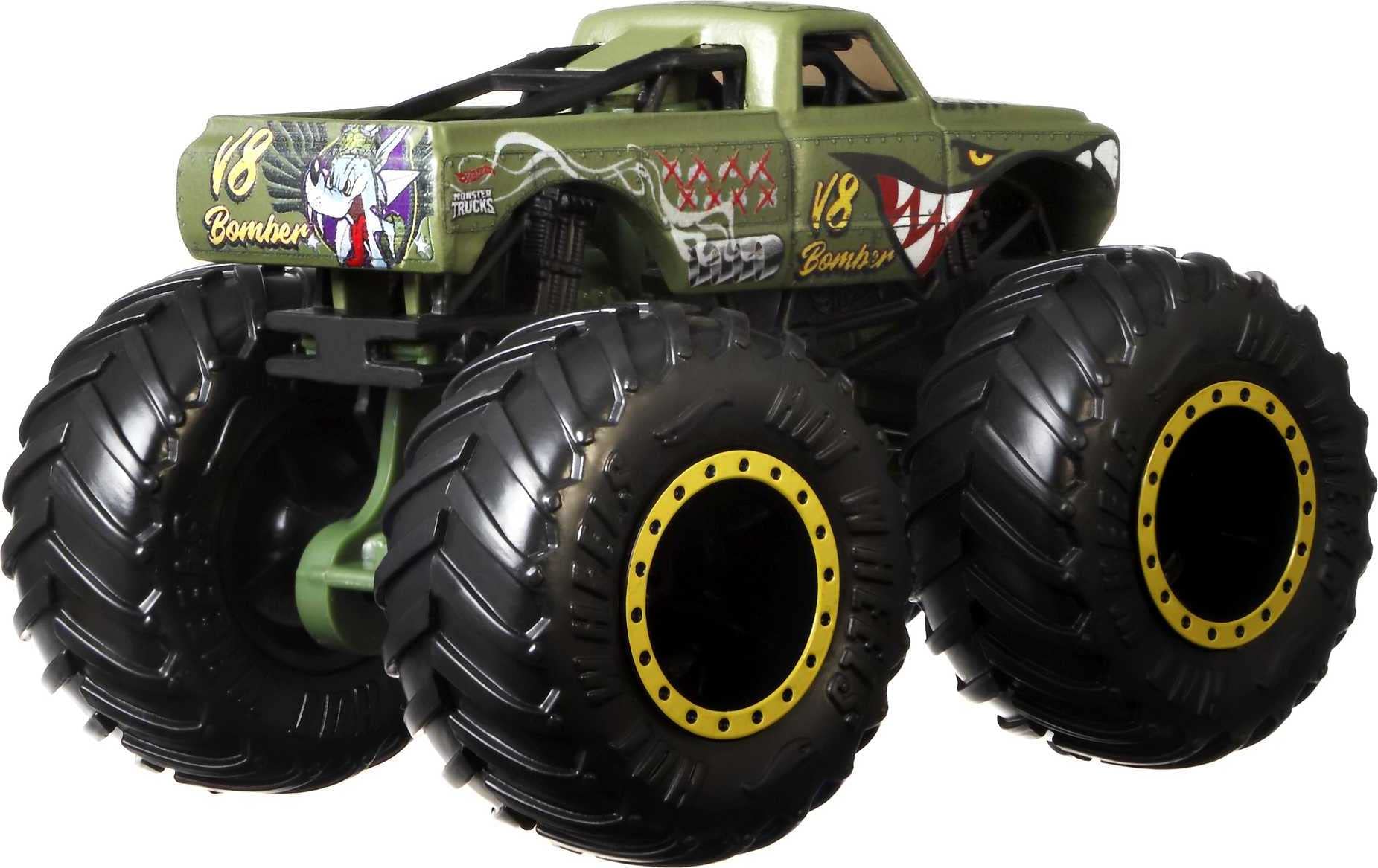 Hot Wheels Monster Trucks 4-Pack, 1:64 Scale Set of 4 Toy Vehicles with Giant Wheels for Kids & Collectors (Styles May Vary)
