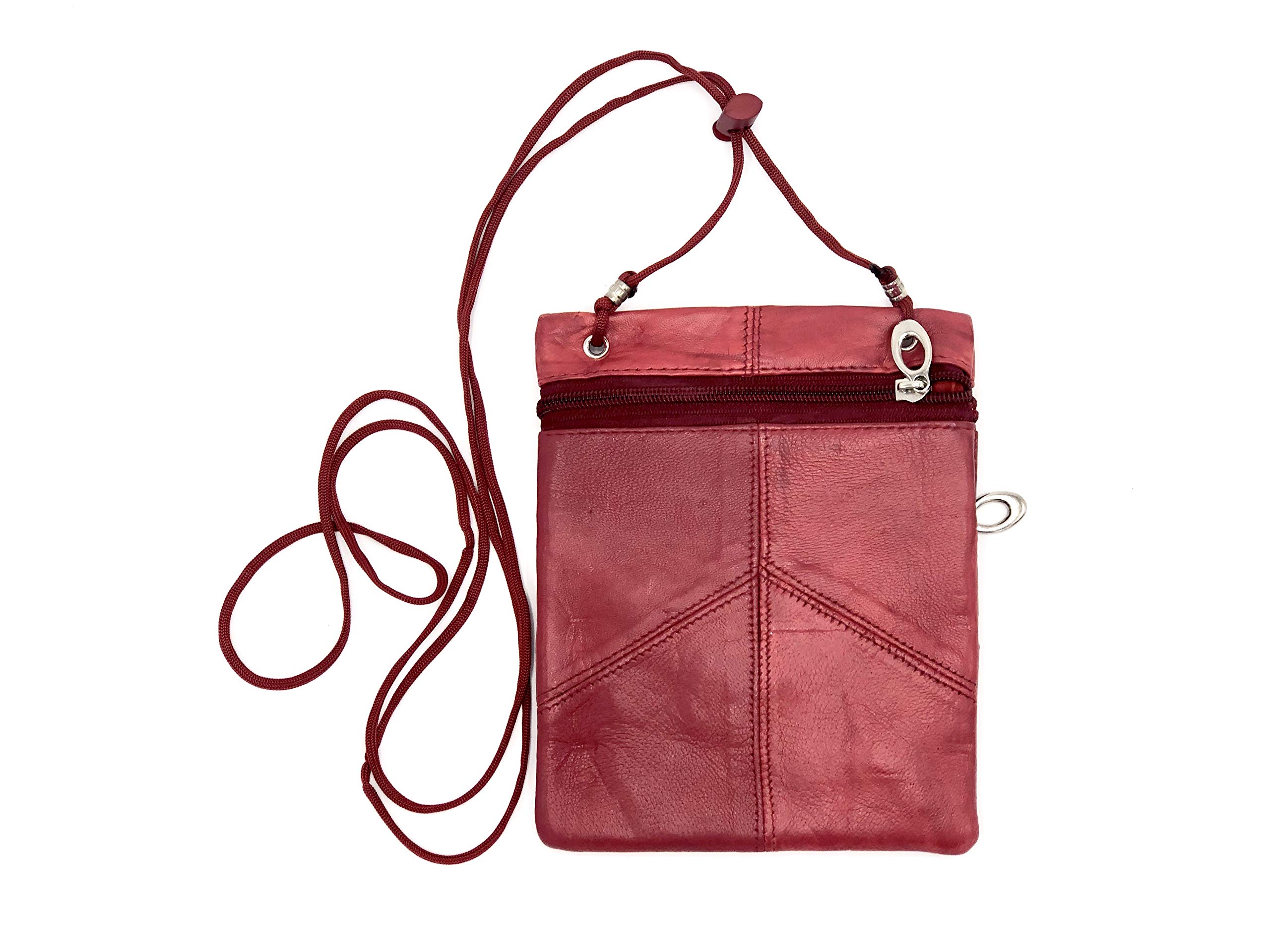 Goson Leather Purse Organizer Shoulder Bag 4 Pocket Micro Handbag Travel Wallet - 2 Pack (Black & Red)