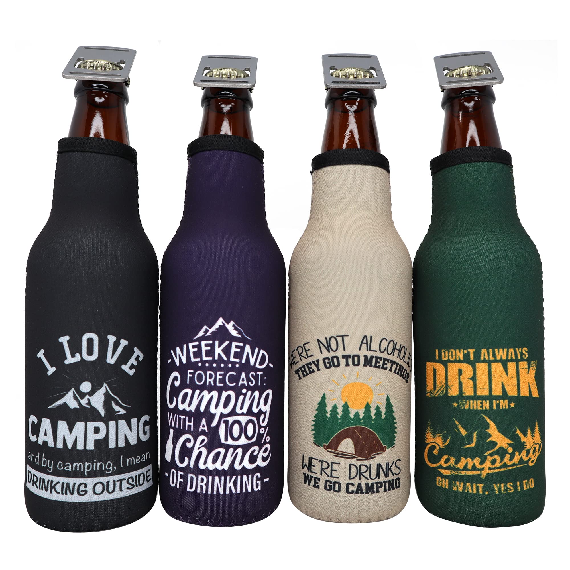 Camping Coolies Gifts for Men - Happy Camper Must Haves, Essential Camping Accessories, Small Useful Gifts for Couples Who Have Everything, 12 oz Bottle Coolies w Zipper,Insulated Bottle Cooler Sleeve