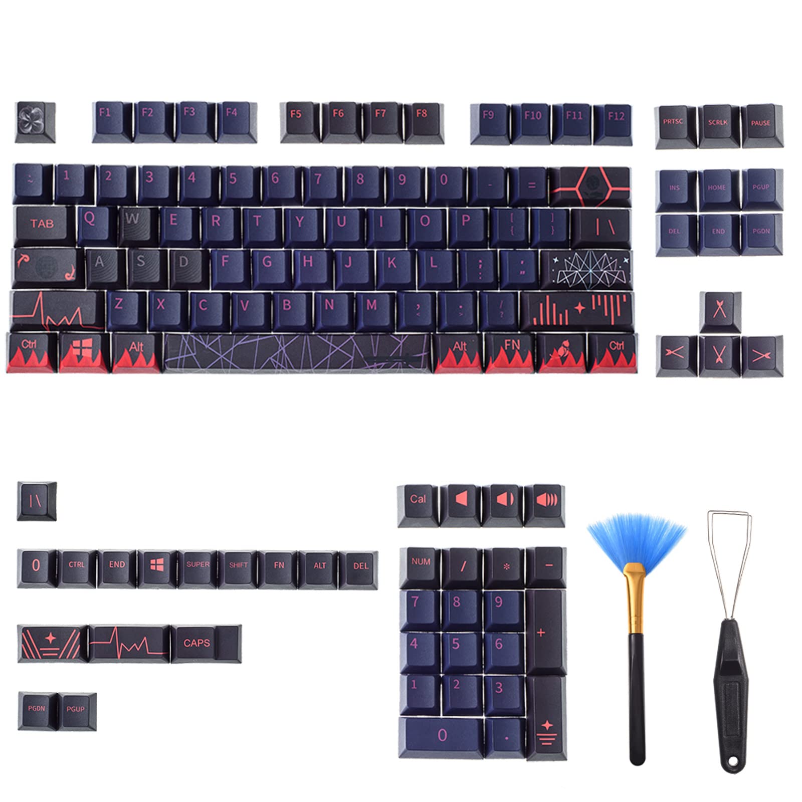 CalamariKey Dark Blue Keycaps,PBT Dye Sub Keycaps Set for Mechanical Gaming Keyboards 123 Keys US English Layout