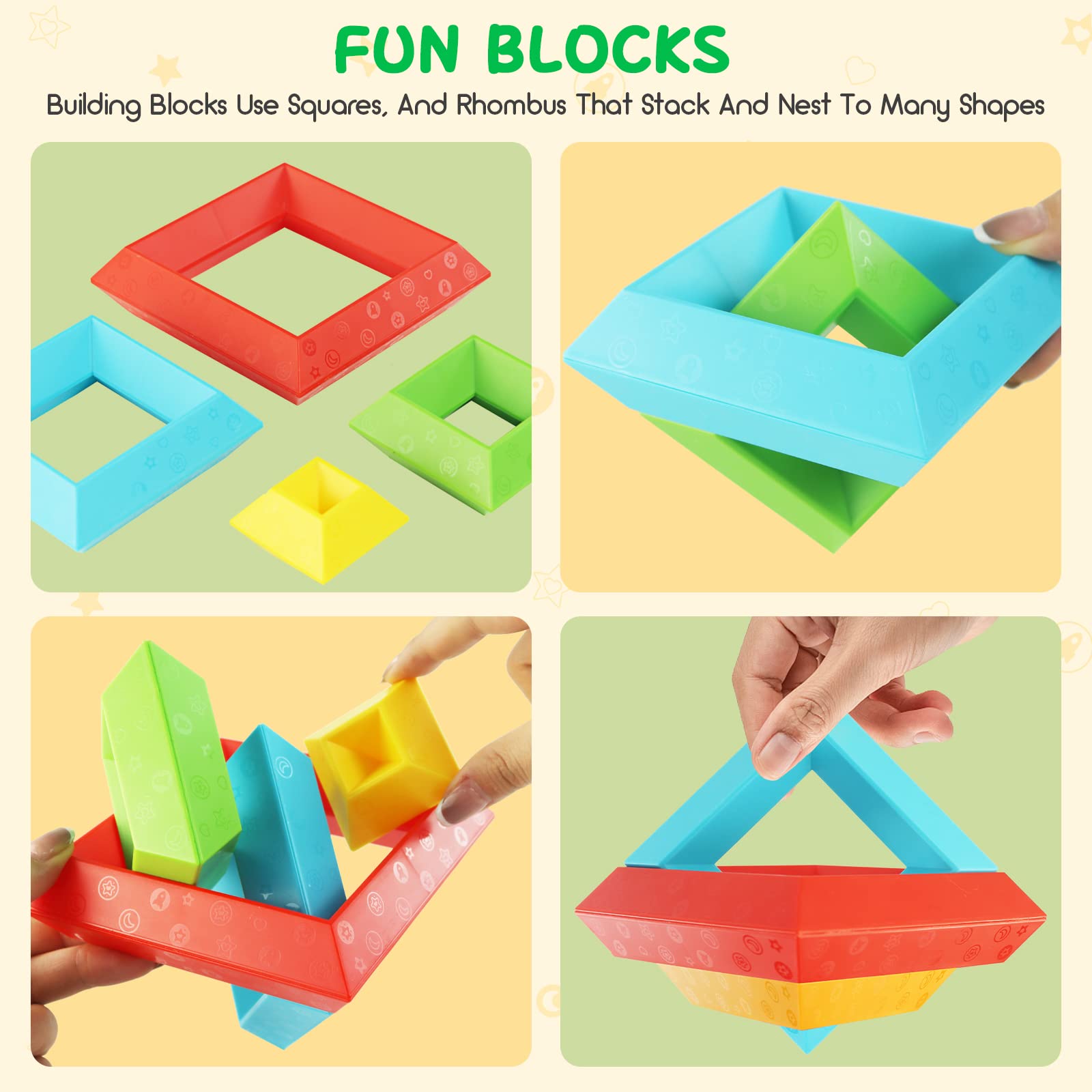 Building Blocks Stacking Toys for Kids, Stacker Toy 3D Puzzle Stem Toys Pyramid Speed Cube, Creative Preschool Learning Educational Toys for 3 Years and up Boys & Girls (30 Pcs)