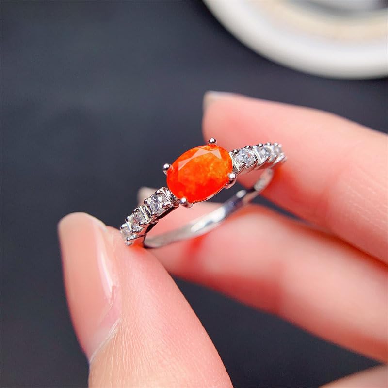 Bijoux Central Oval Simulated Orange Mexican Fire Opal and Round Cz Ring Sterling Silver
