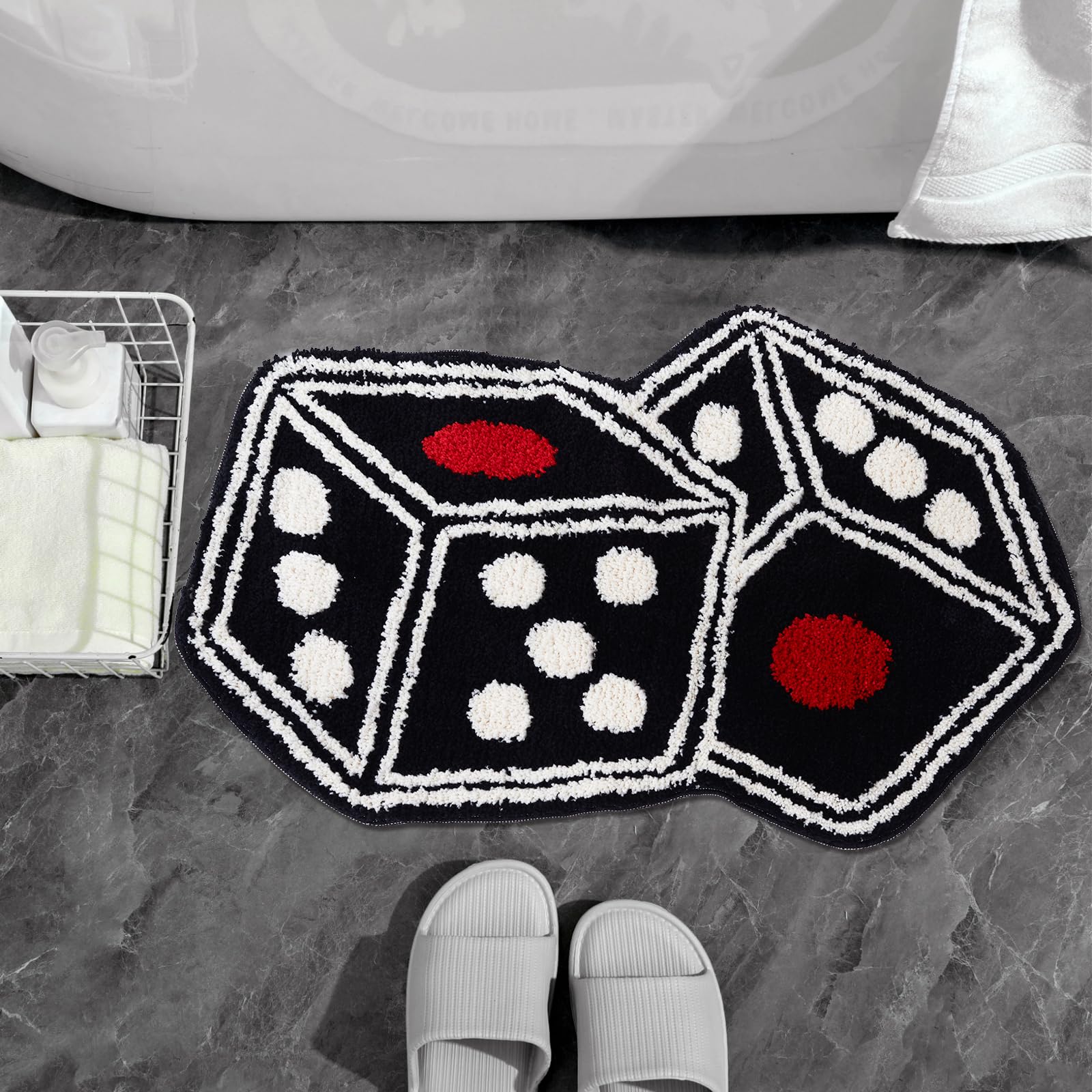 Dice Rug - Unique Dice Decor Tufted Rug Dice Bath Mat for Tub Cool Bedroom Aesthetic Bathroom Shower Absorbent Nonslip Home Decor - Y2K Rug for Alt Room Decor 31"X23" (Black)