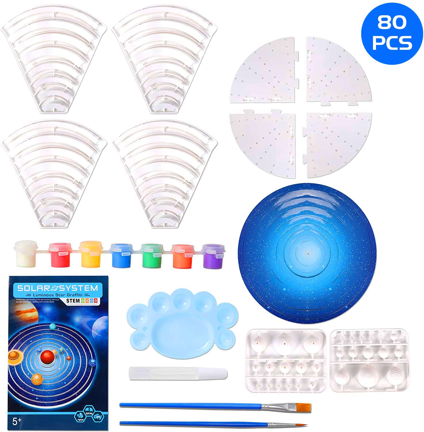 GPTOYS 3 in 1 Build and Paint Solar System for Kids, Arts and Crafts Science Kits for Kids Age 4-6-8-12, Glow in The Dark Movable 3D Planets in Orbits, Cool 12" STEM Toys with Galaxy Star Stickers