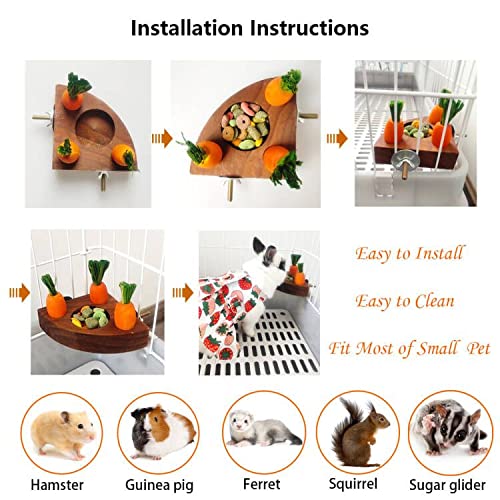 CooShou Hamsters Feeder Bowl Small Animals Guinea Pigs Corner Wooden Feeder Dishes with 3pcs Carrots Cage Feeder for Guinea Pigs, Hamster, Chinchilla Hedgehog Gerbil
