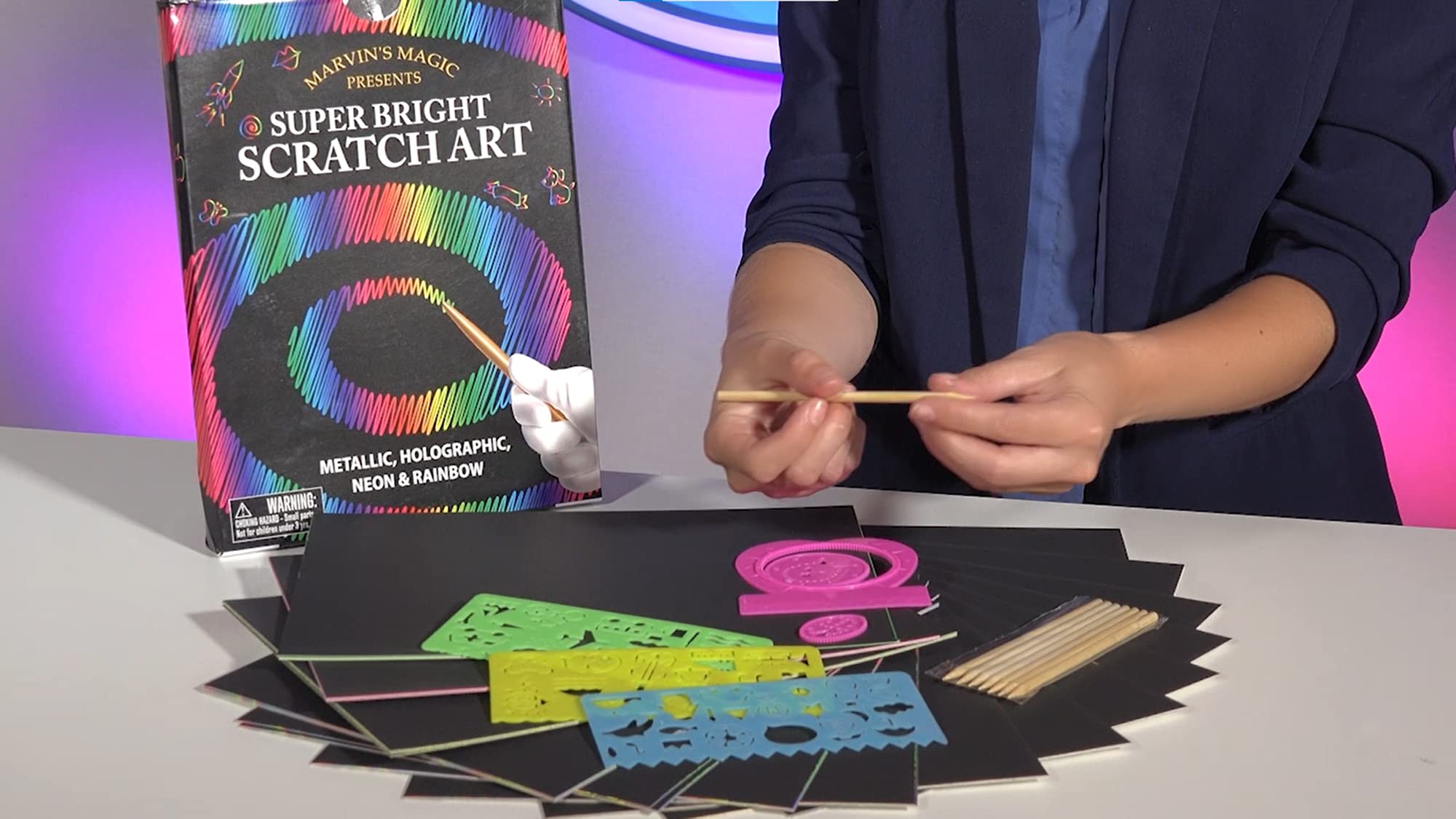 Marvin's Magic - Super Bright Scratch Art - x48 Premium Magic Scratch Boards - Scratch Art Kit with Black Scratch Paper & Rainbow Scratch Paper - Scratch Art for Kids