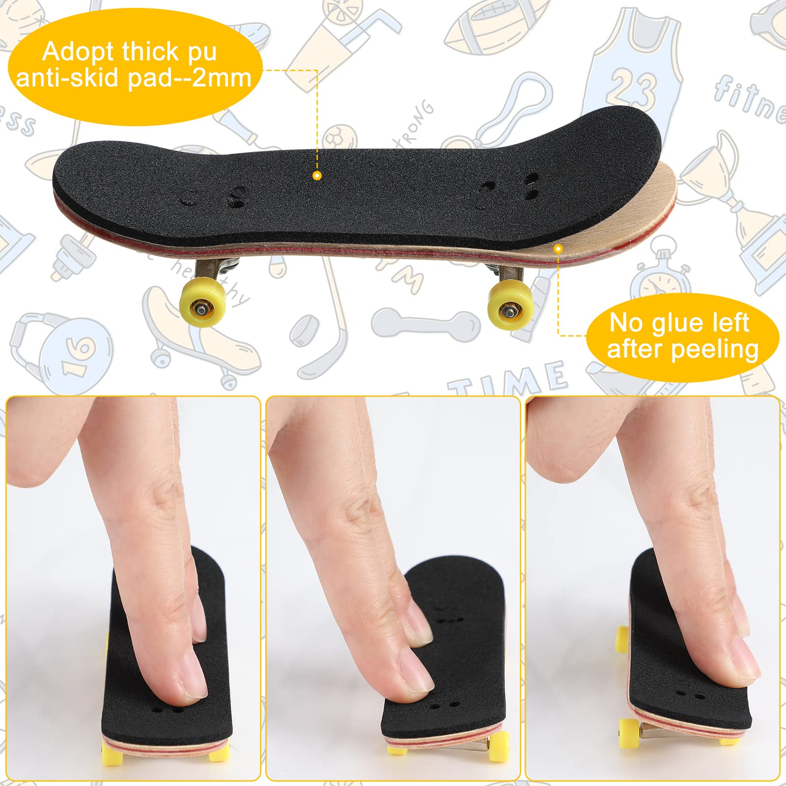 Pajean 24 pcs Black Fingerboard Foam Grip Tape 110 x 38 x 2 mm Fingerboard Deck Grip Tape Fingerboard Stickers Skateboard Foam Grip Tape for Fingerboards, Anti Slip