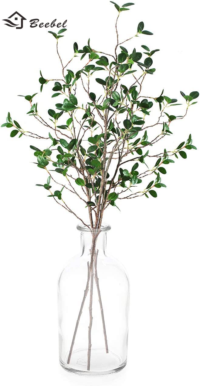 Beebel 3.5Ft 3PCS Artificial Branches Plants Eucalyptus Shrubs Greenery Stem Ficus Twig Fake Plastic Plant for Vase Bouquets Wedding Floral Arrangement Decor