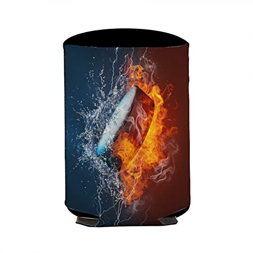 Can Cooler Sleeves Coozies for Cans And Bottles Insulators Ice Hockey Fire Water Print PVC Elastic Reusable