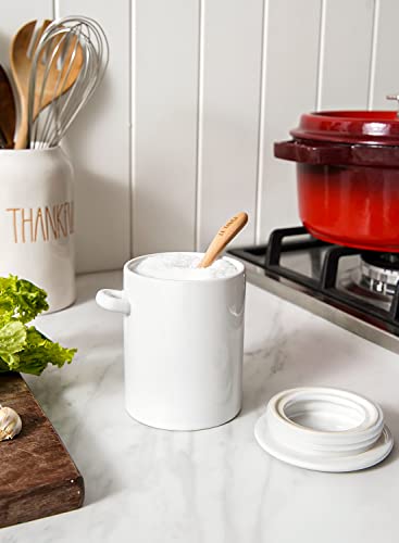 LE TAUCI Sugar Bowl with Lid and Spoon, Ceramic Sugar Bowl, Sugar Jar for Kitchen, Coffee bar, Countertop, 12 oz Salt Container, Modern Farmhouse Kitchen Decor, White