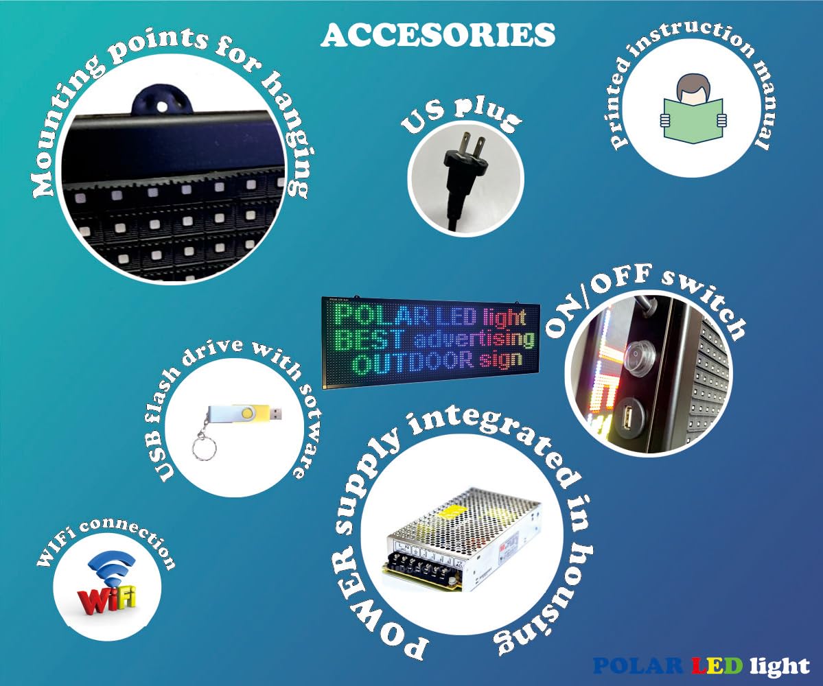 WiFi P6 high Resolution LED RGB Color Sign 40" x 11" with high Resolution P6 128x32 dots and New SMD Technology. Perfect Solution for Advertising